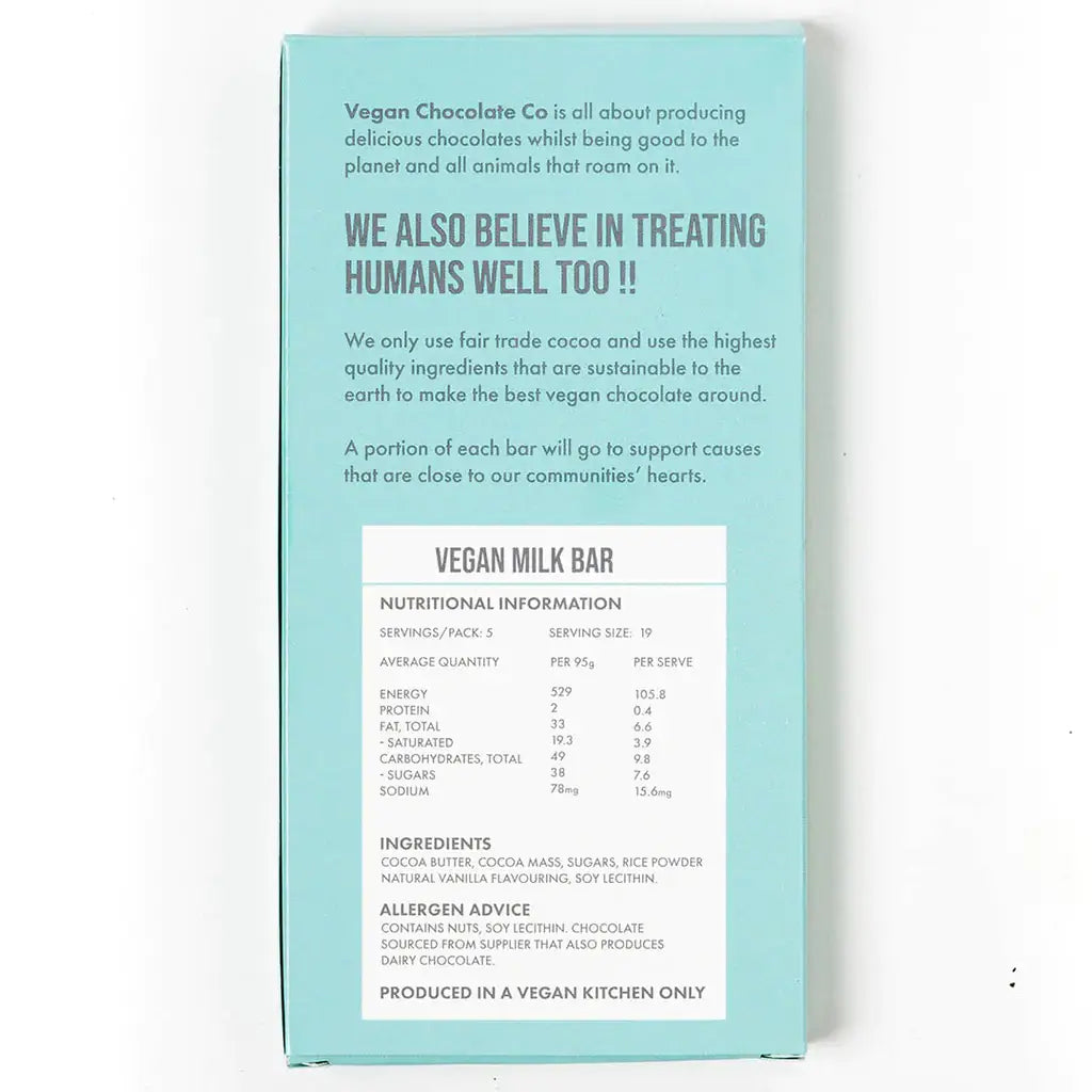 Vegan Chocolate Co - VEGAN MILK BAR (95G)-GLUTEN FREE – Food Fight! Grocery